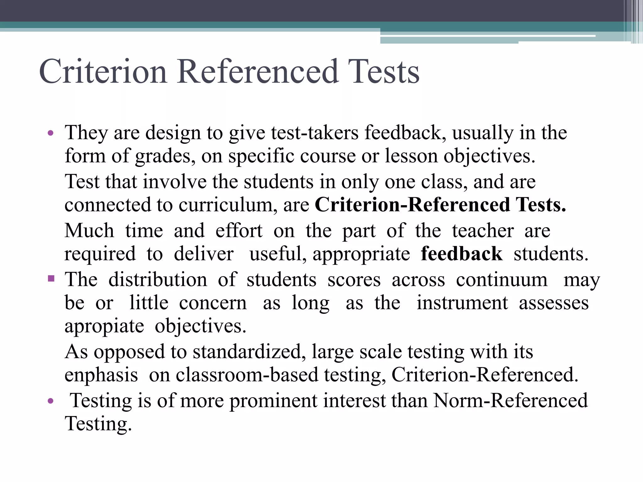 Comparison of criterion referenced and norm referenced assessment | PPTX