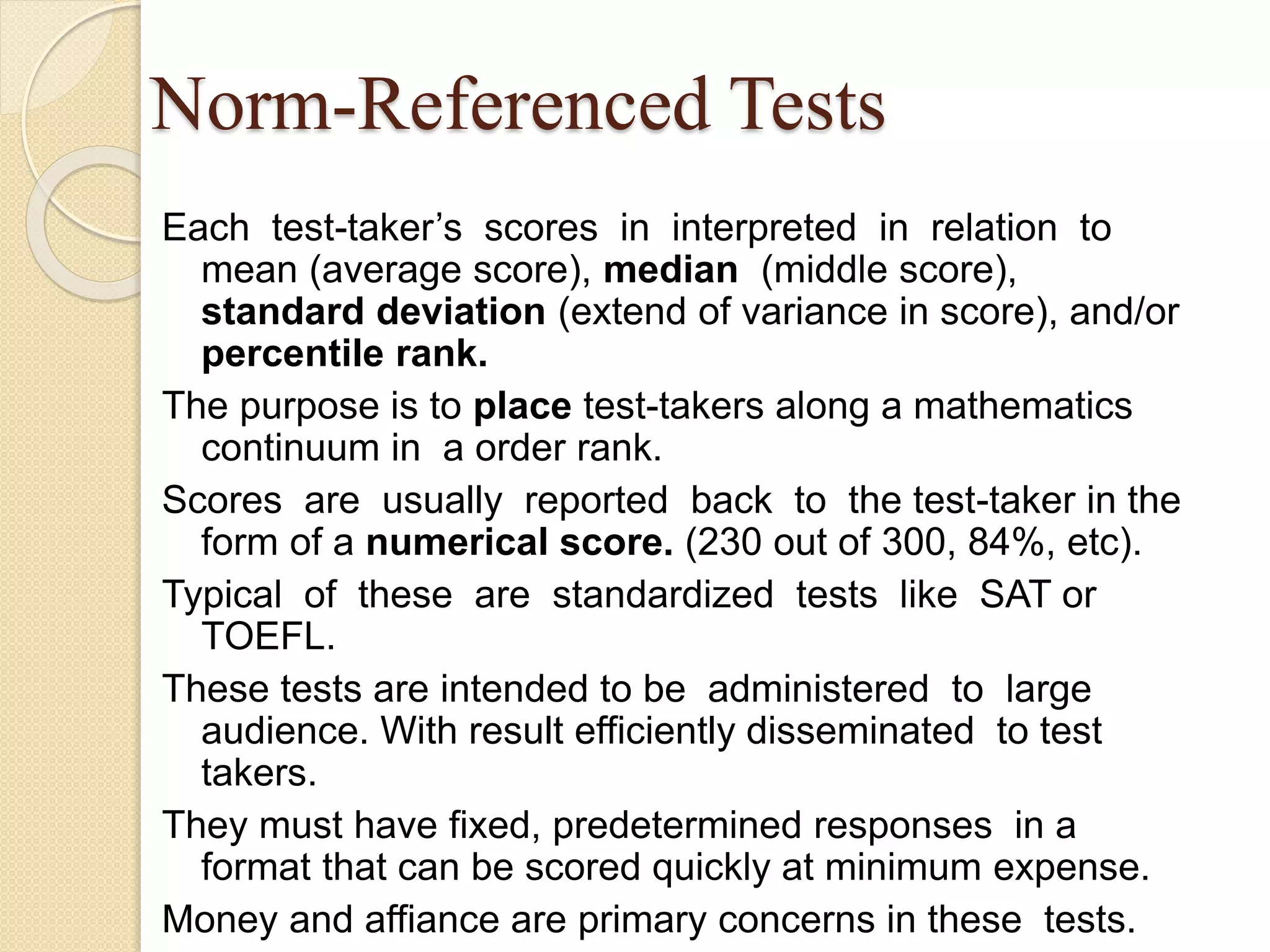 Comparison of criterion referenced and norm referenced assessment | PPTX