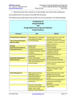Comparison of Design Bid Build vs. Design Build Finance Operate ...