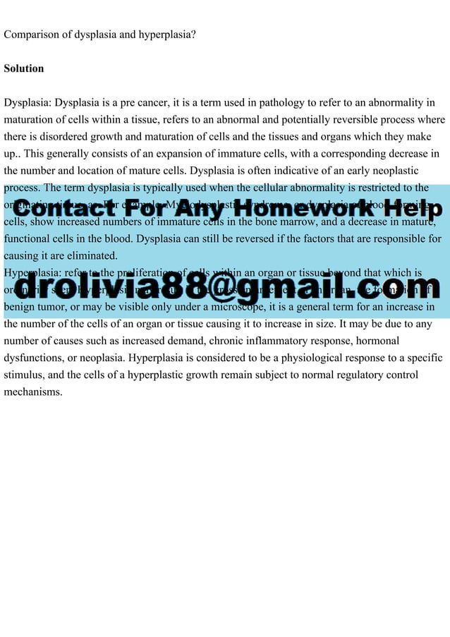 Comparison of dysplasia and hyperplasiaSolutionDysplasia Dys.pdf | Blood Disorders | Diseases ...