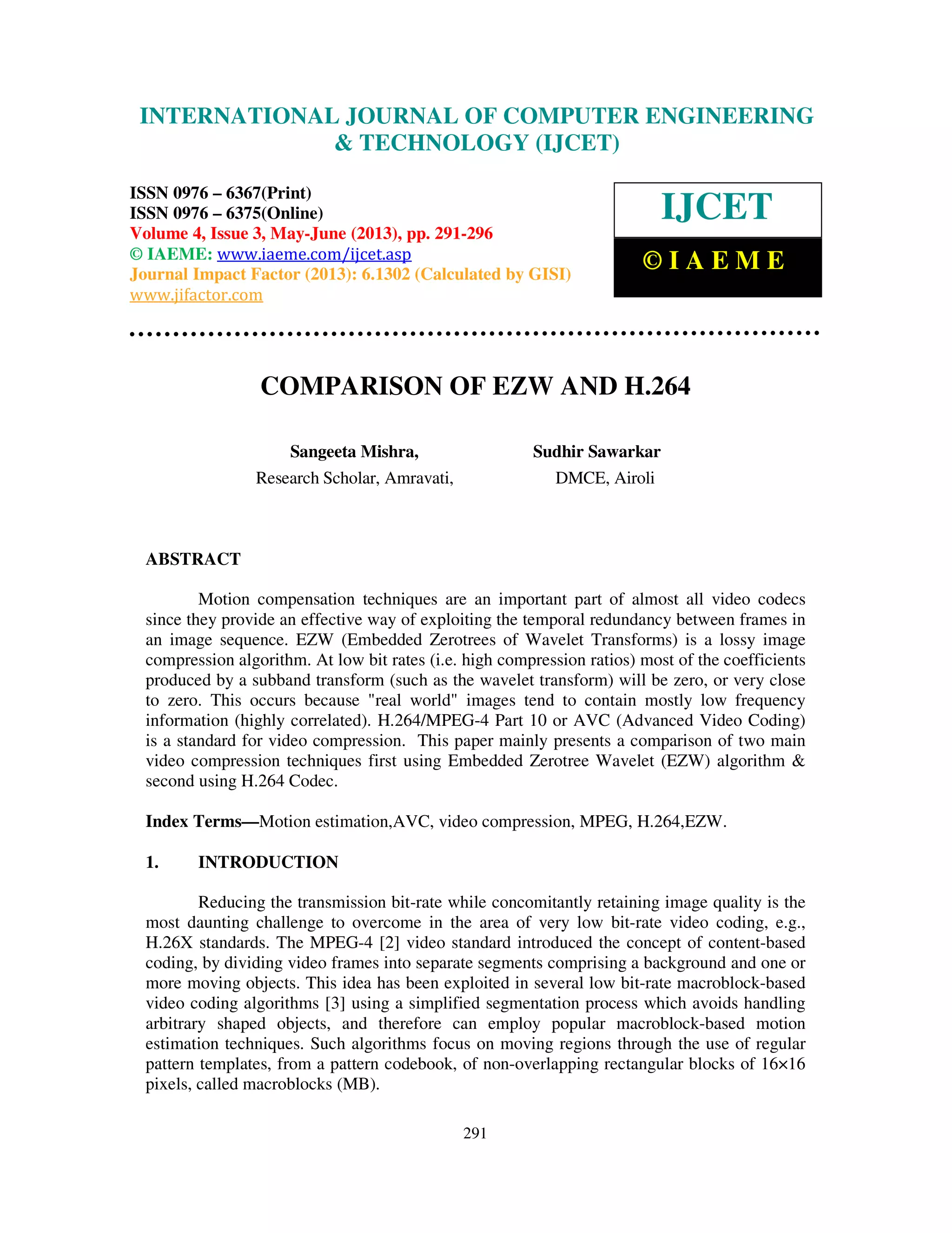 Comparison of ezw and h.264 2 | PDF