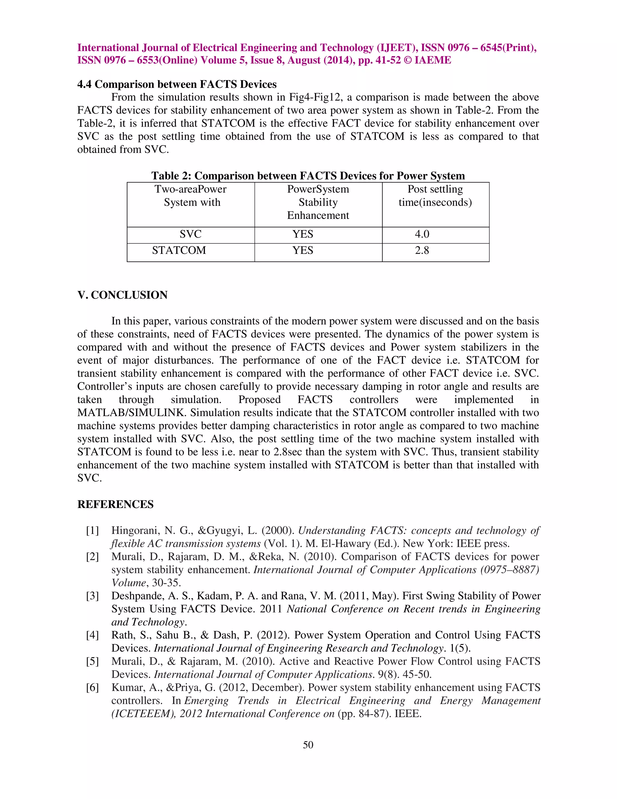Comparison of facts devices for two area power system stability enhancement using matlab | PDF