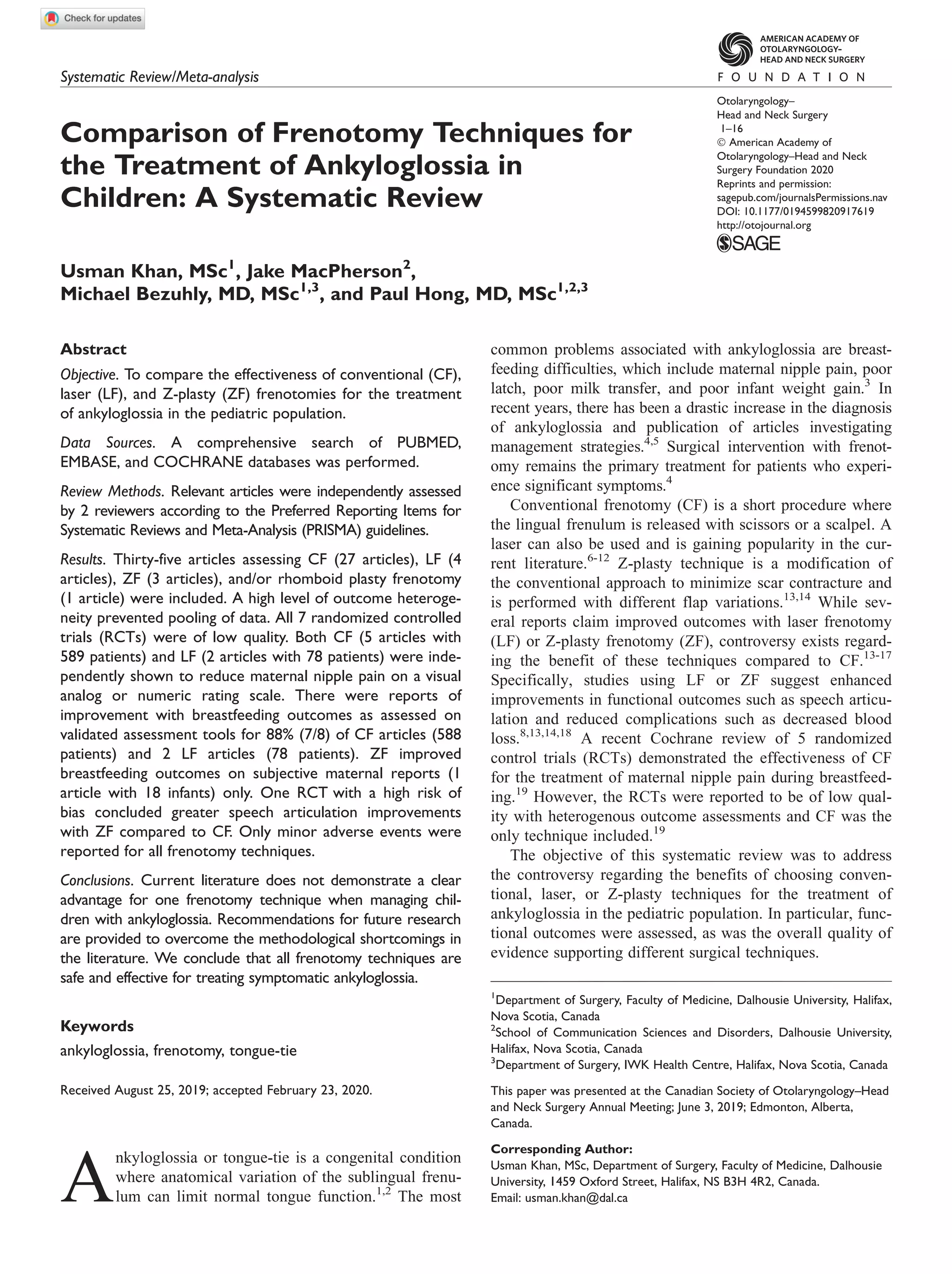 Comparison of Frenotomy Techniques for the Treatment of Ankyloglossia ...