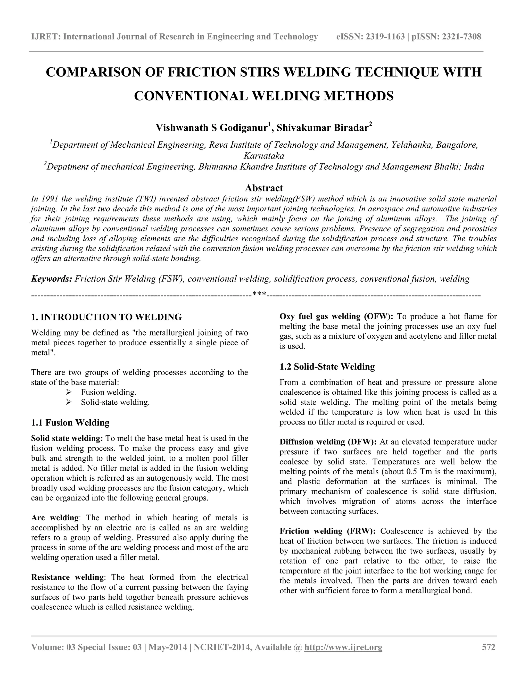 Comparison of friction stirs welding technique with conventional ...