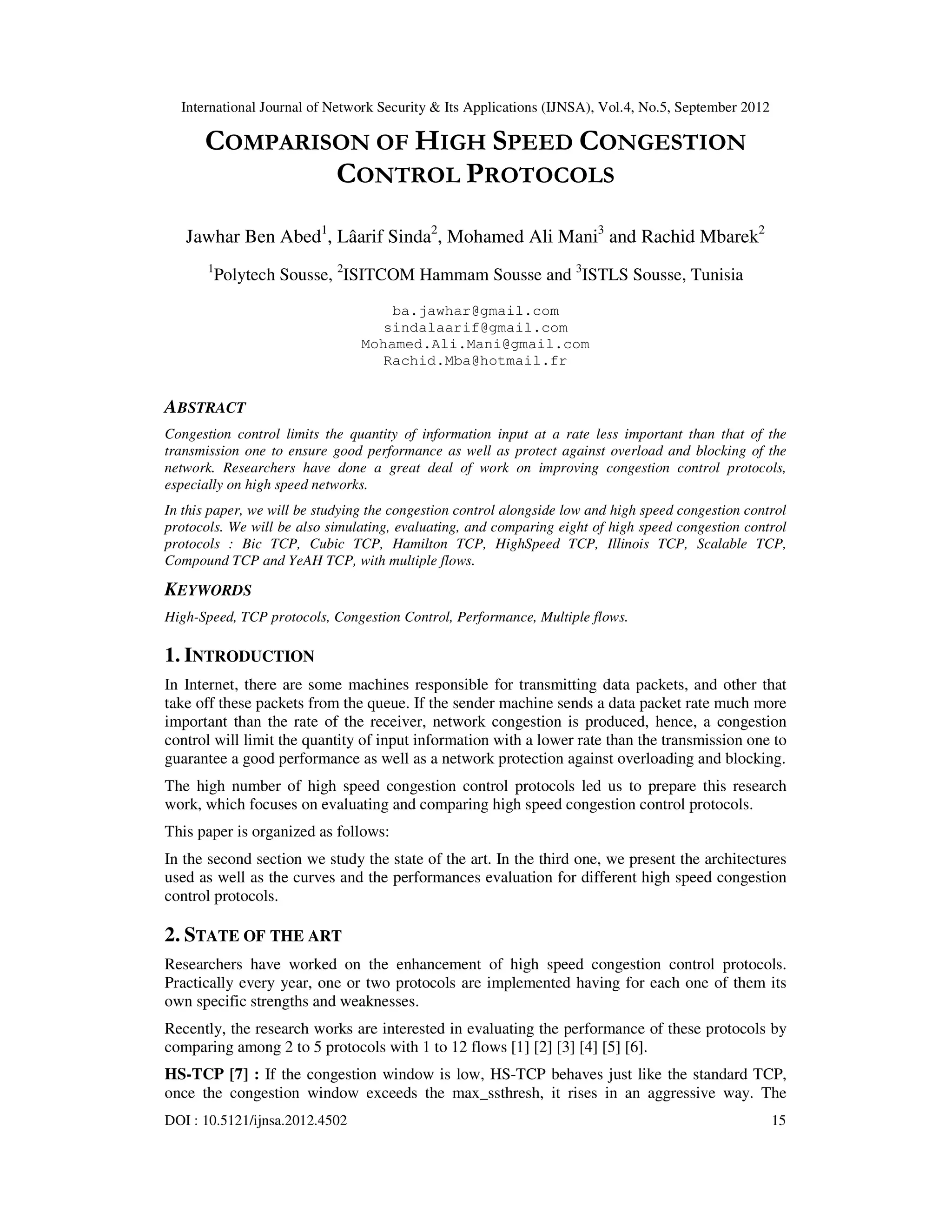 COMPARISON OF HIGH SPEED CONGESTION CONTROL PROTOCOLS | PDF | Computer Networking | Computing