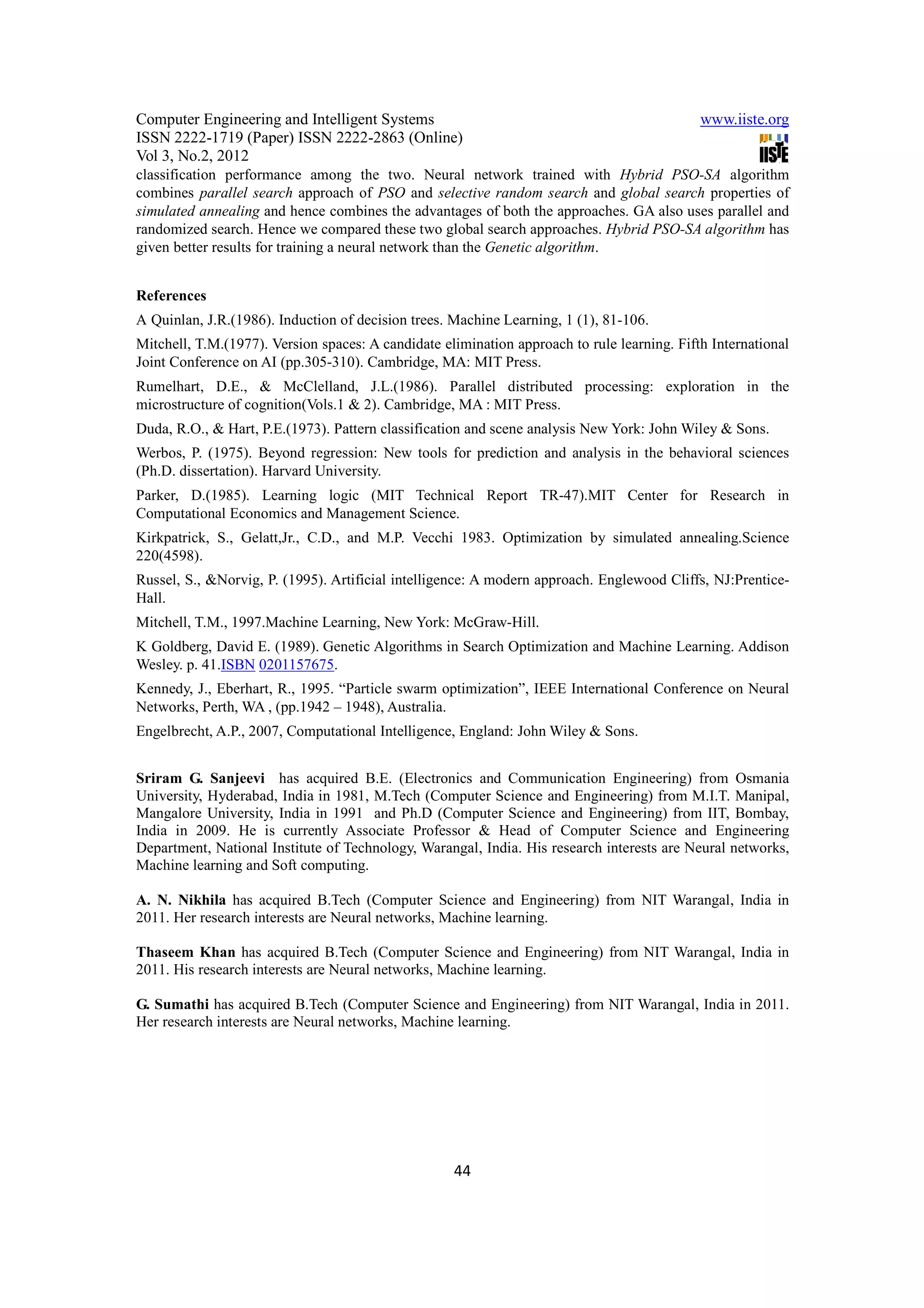 Comparison of hybrid pso sa algorithm and genetic algorithm for classification | PDF