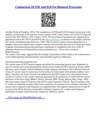 Comparison Of ITD And ILD For Binaural Processing | PDF