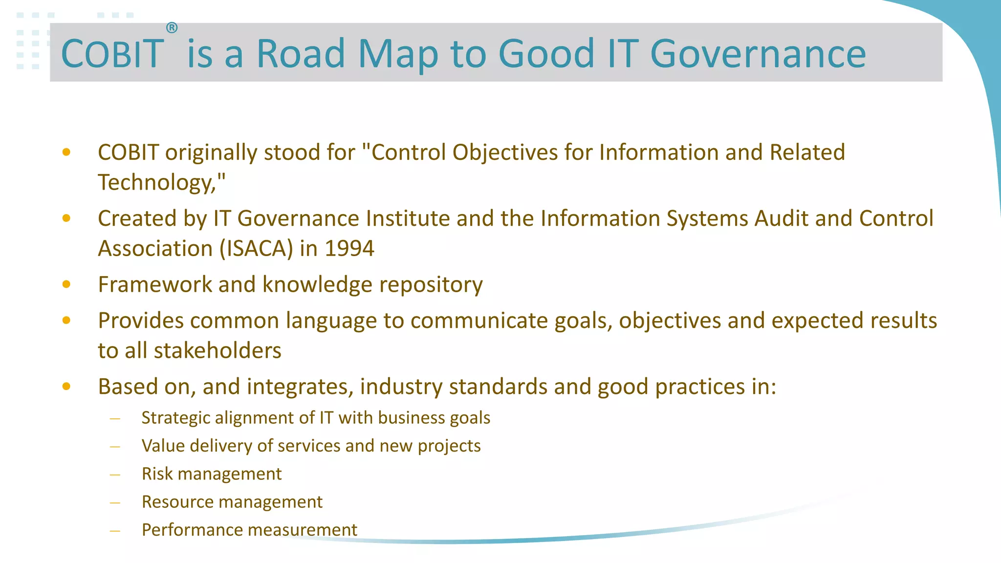 Comparison of it governance framework-COBIT, ITIL, BS7799 | PPTX