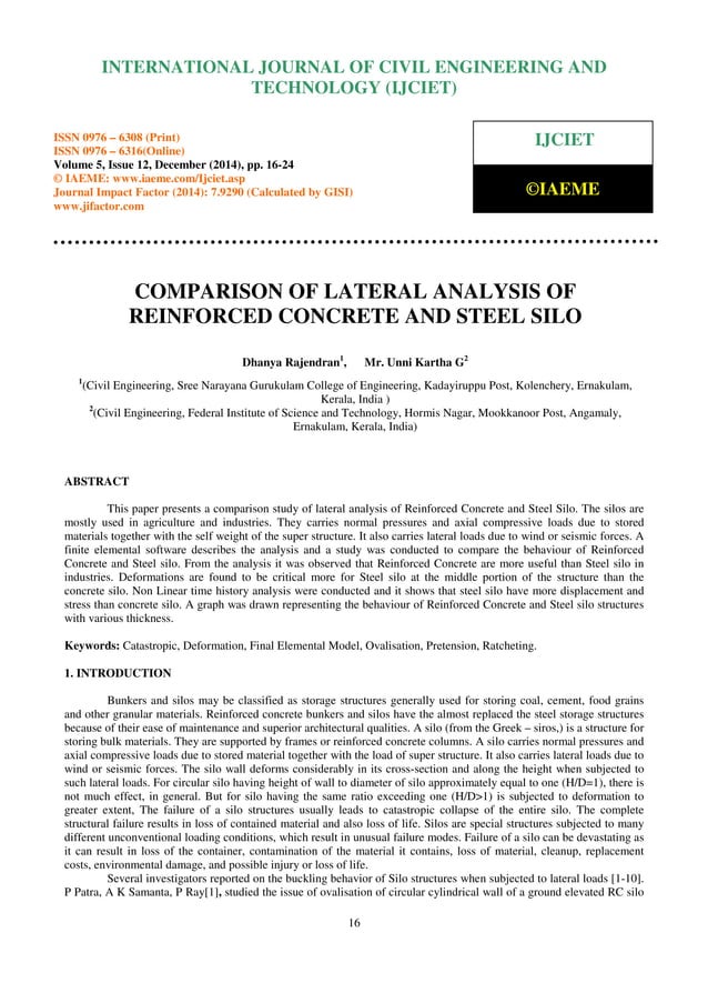 Comparison of lateral analysis of reinforced concrete and steel silo | PDF
