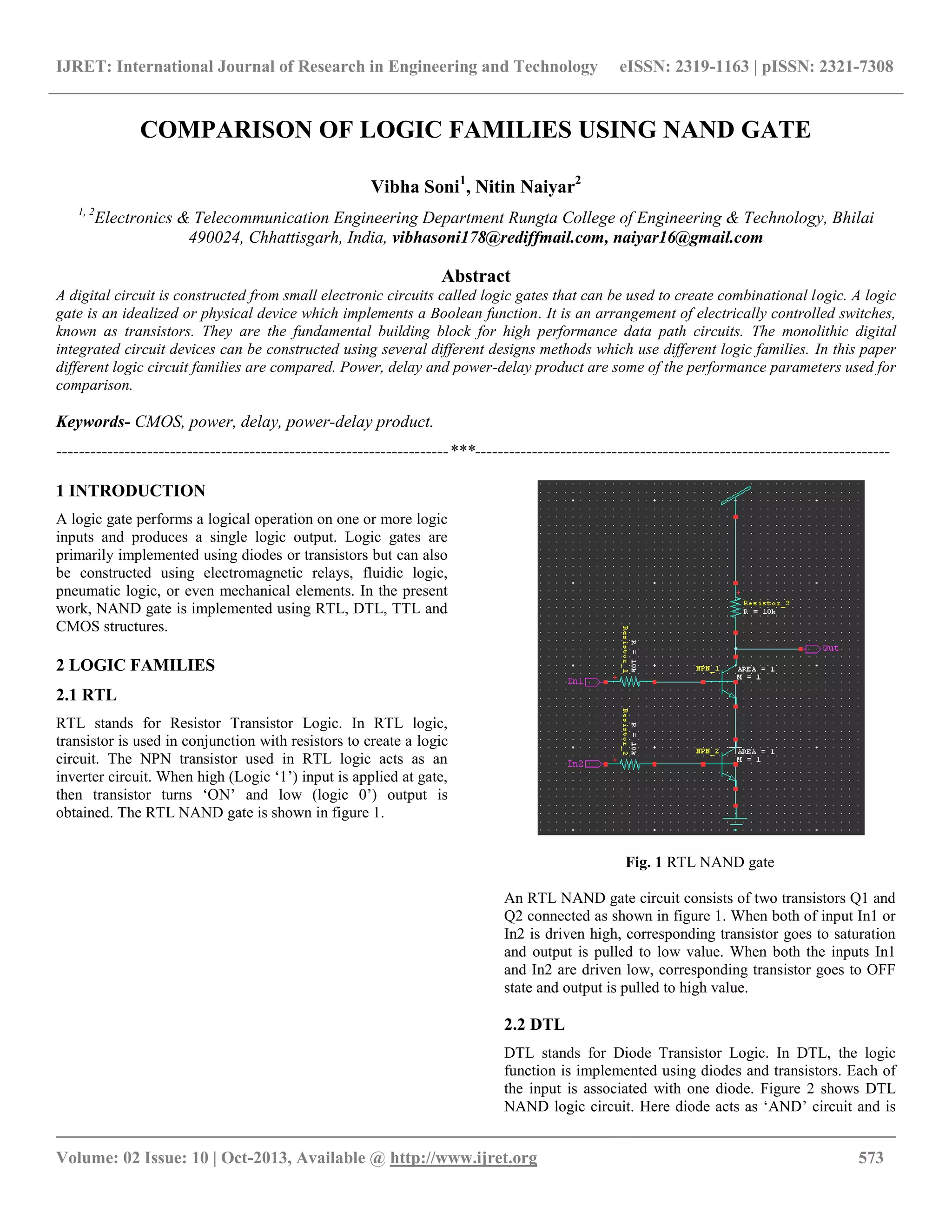 Comparison of logic families using nand gate | PDF