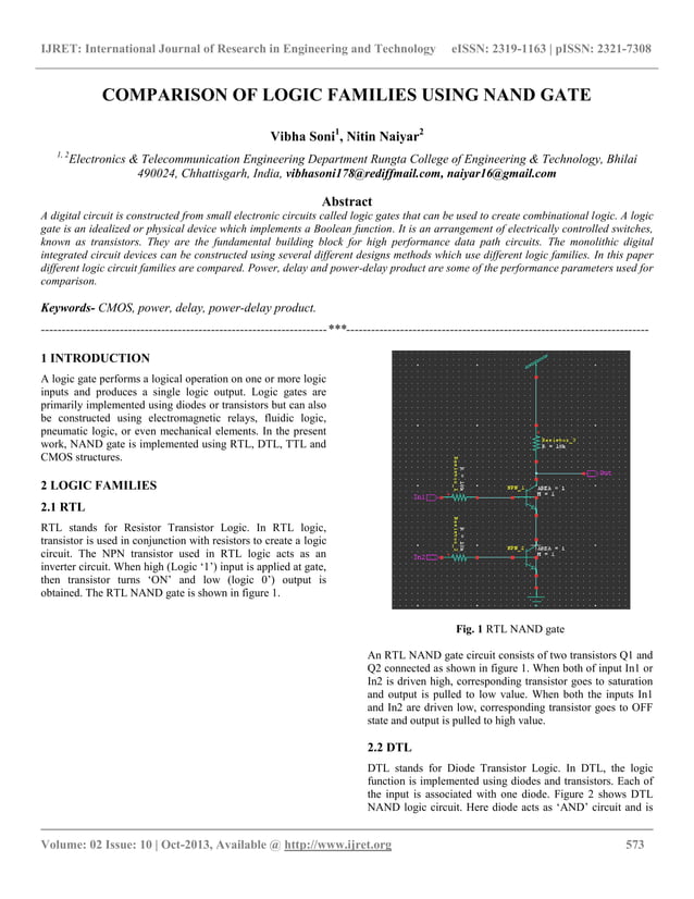 Comparison of logic families using nand gate | PDF