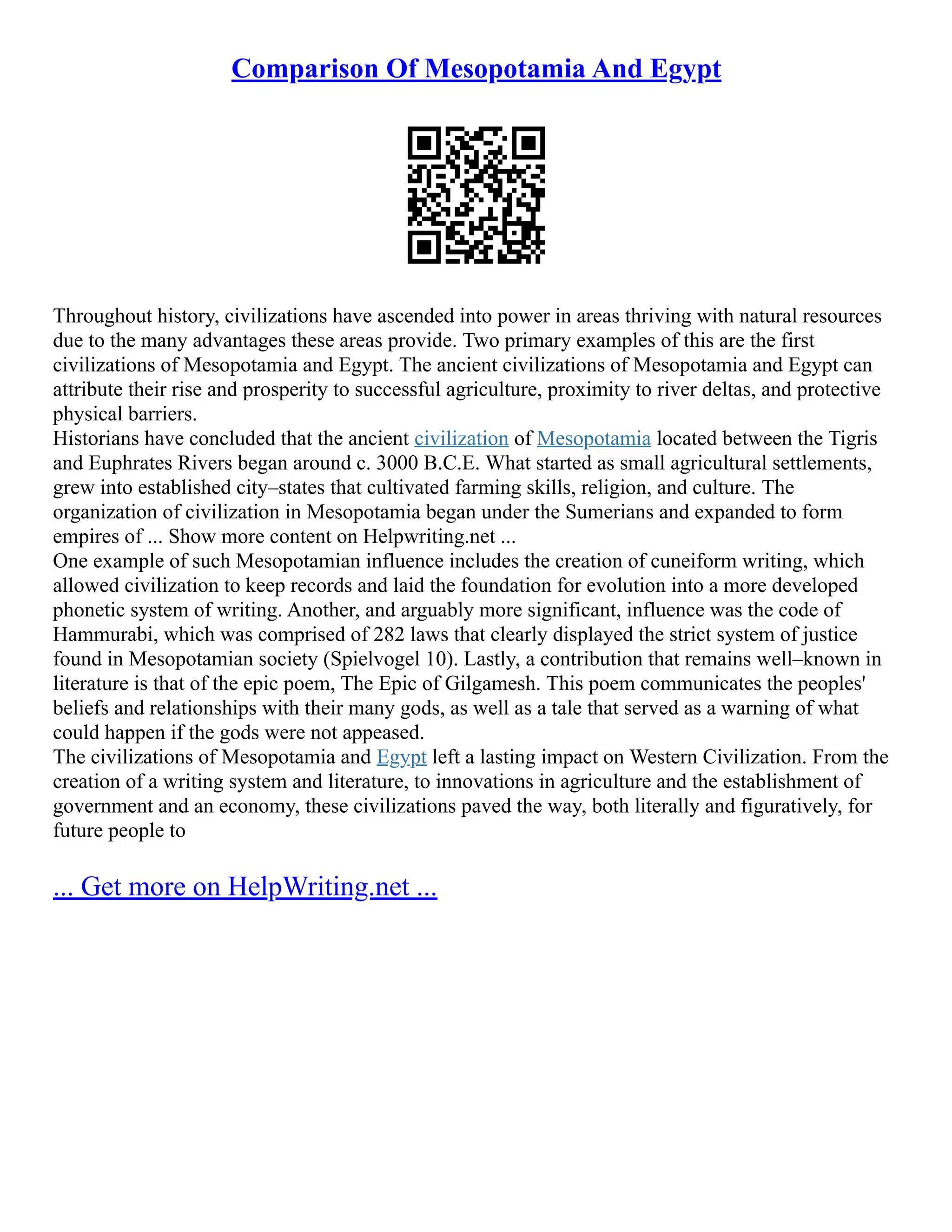 Comparison Of Mesopotamia And Egypt | PDF