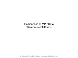 Comparing MPP Data Warehouse Platform Architectures and Costs | PPT