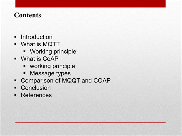 Comparison of mqtt and coap protocol | PPT