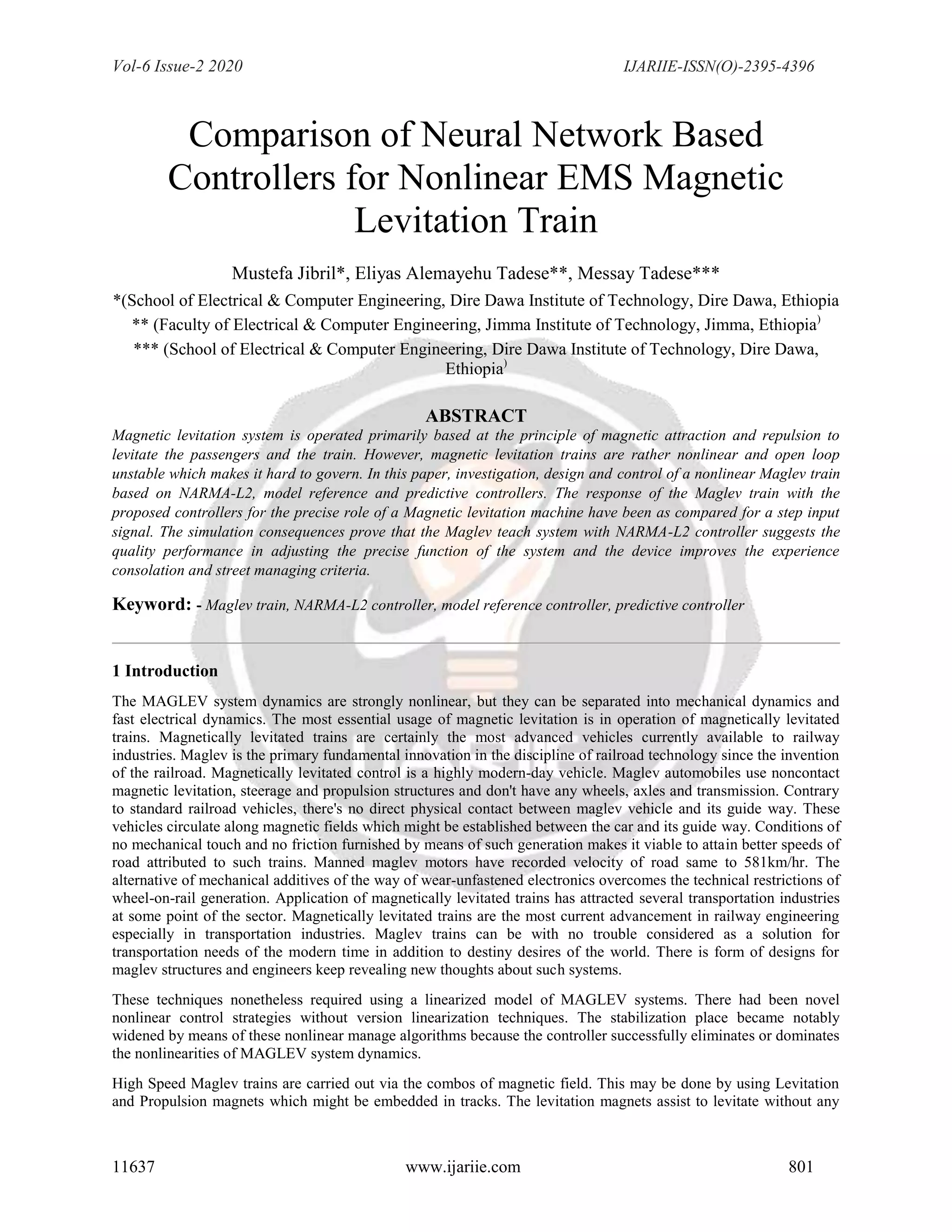 Comparison of neural network based controllers for nonlinear ems magnetic levitation train | PDF