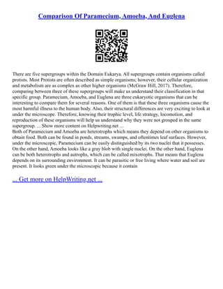 Comparison Of Paramecium, Amoeba, And Euglena | PDF