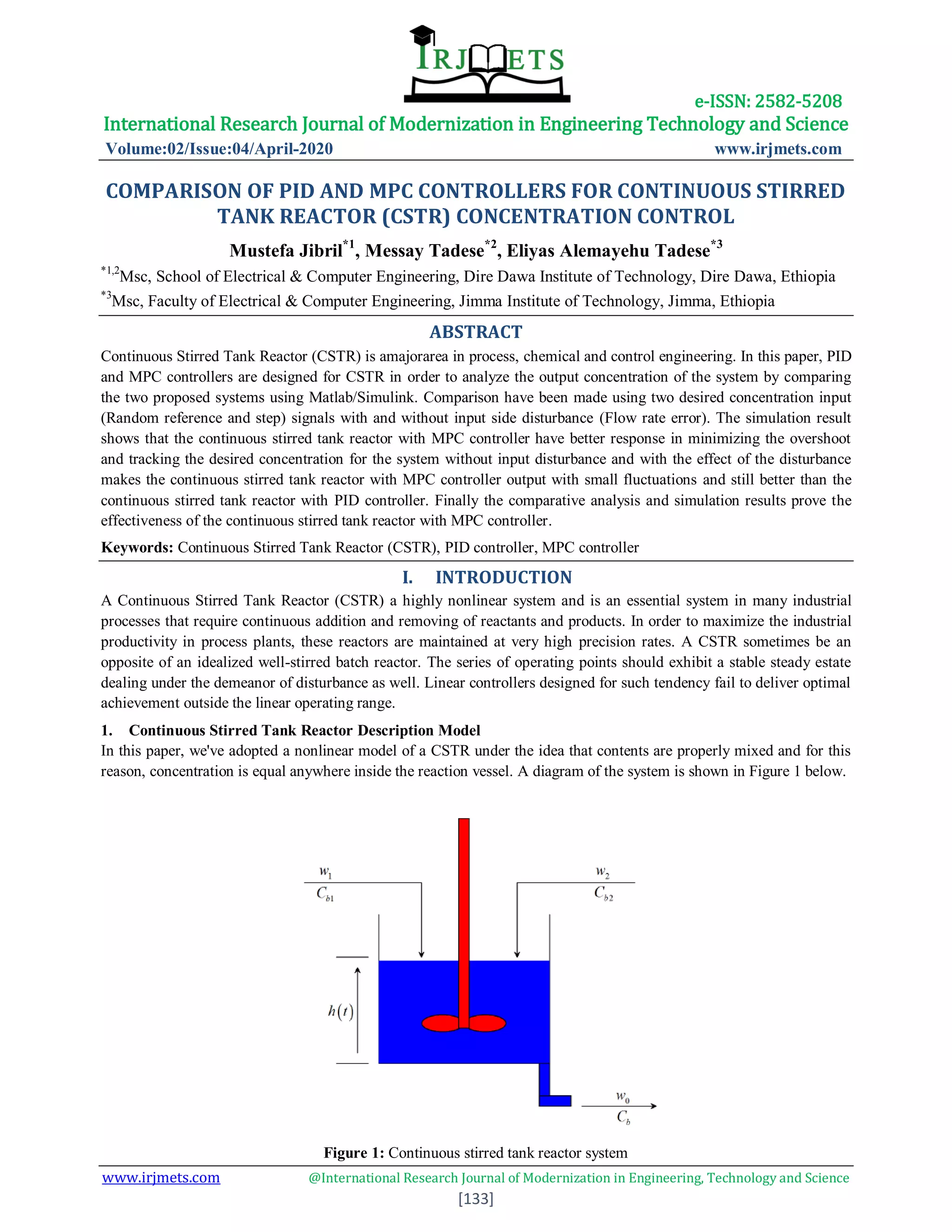Comparison of pid and mpc controllers for continuous stirred tank reactor (cstr) concentration ...