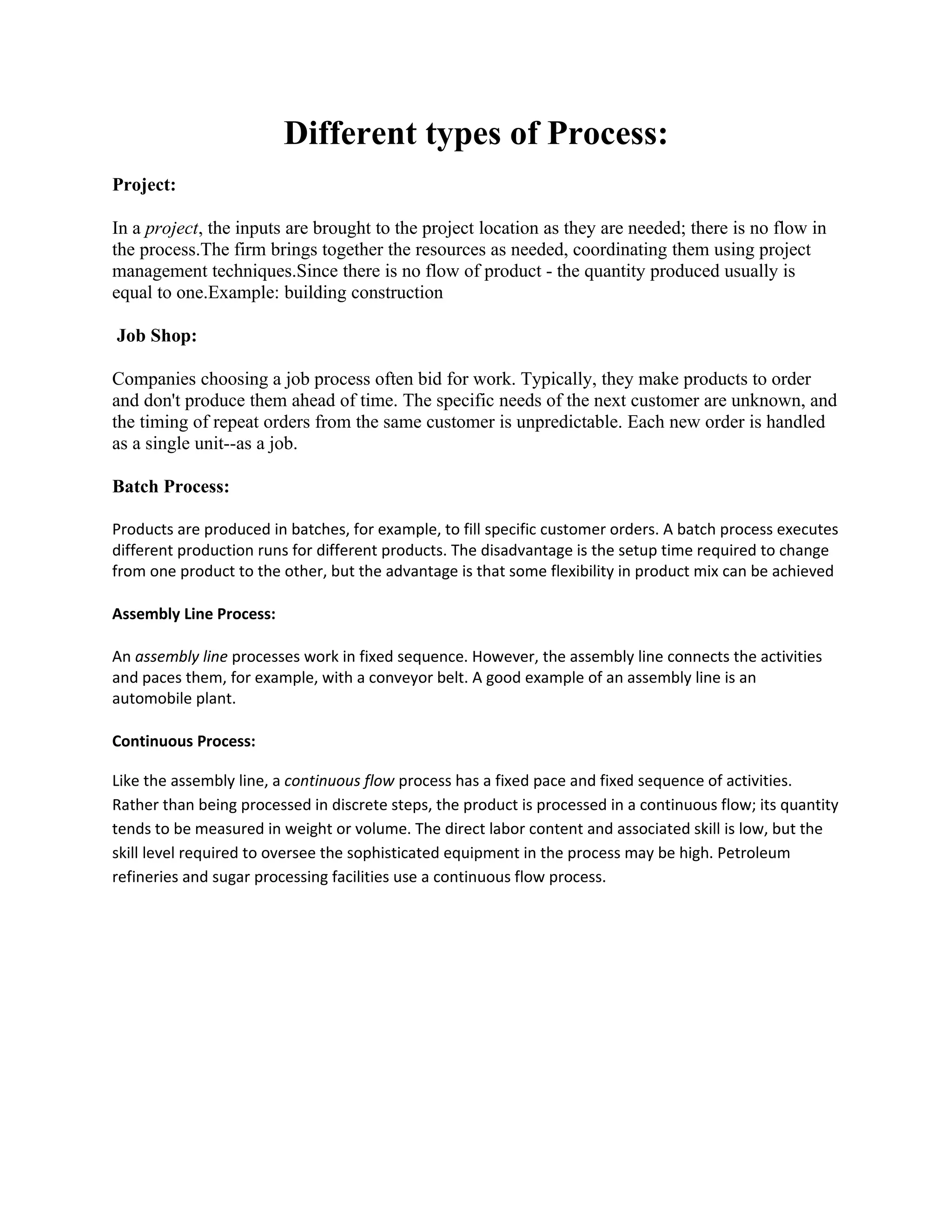 Comparison of process structures and characteristics | DOC
