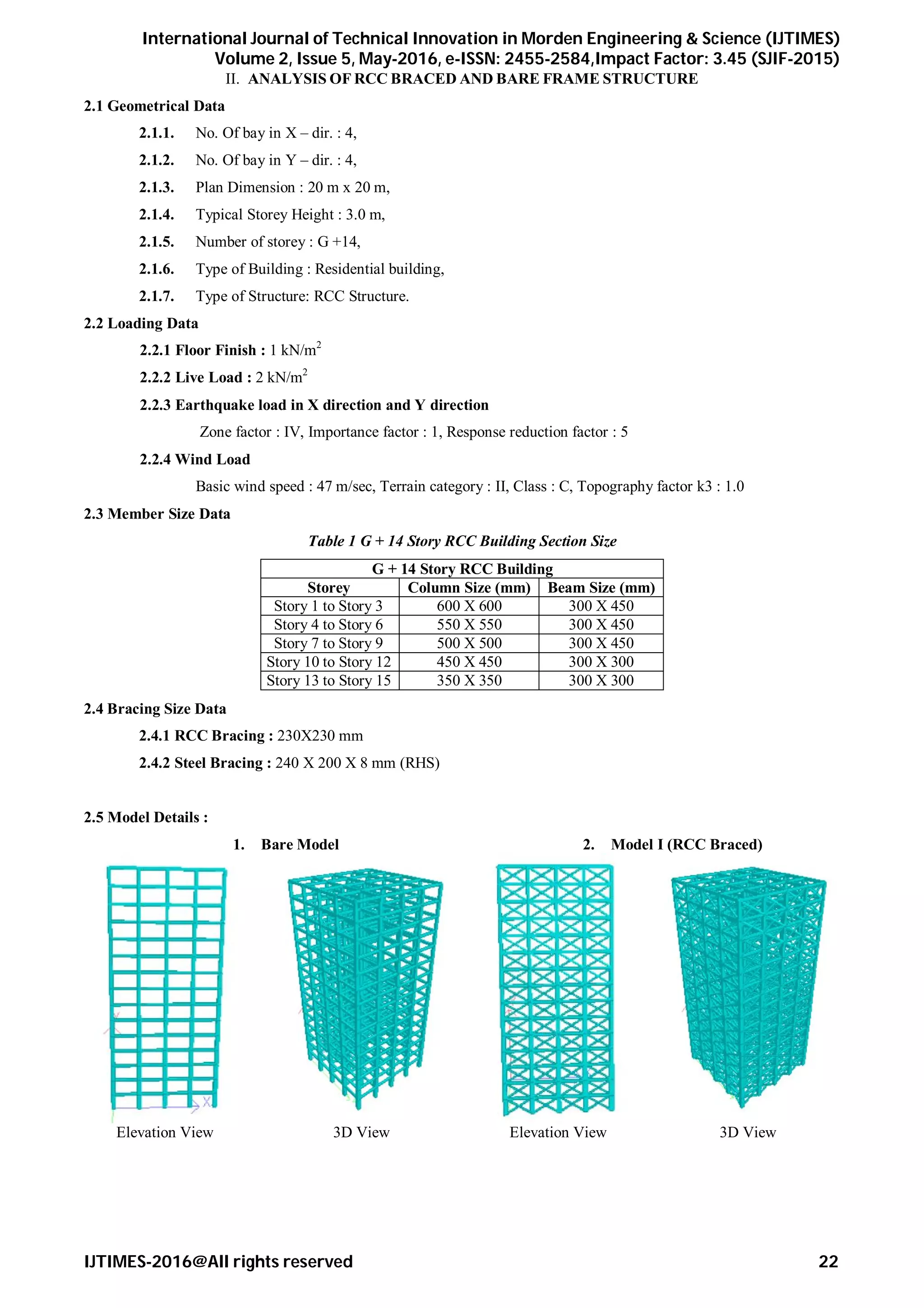 Comparison of rcc braced and steel “x” braced rcc frame structure ...