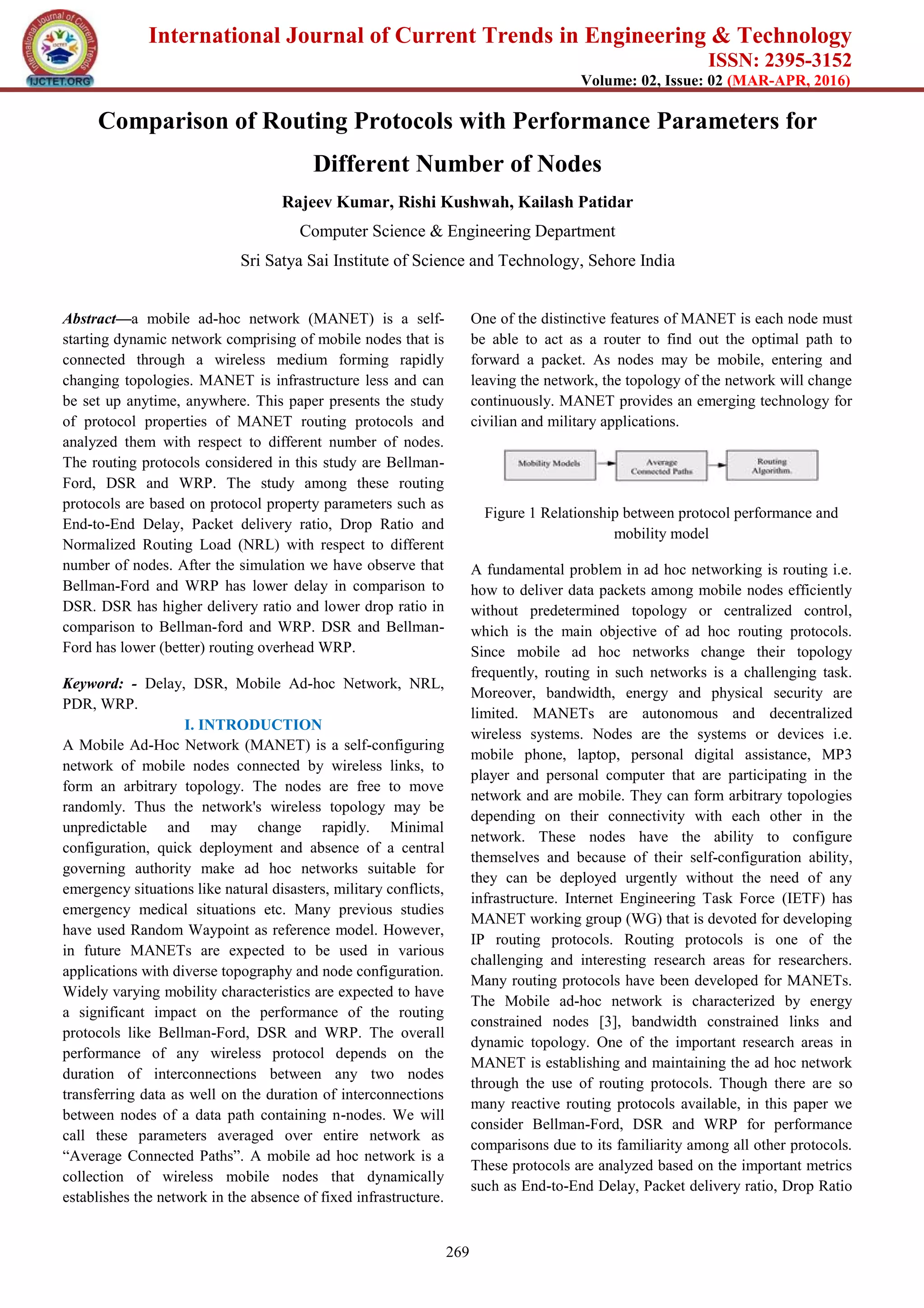 Comparison Of Routing Protocols With Performance Parameters For Different Number Of Nodes Pdf