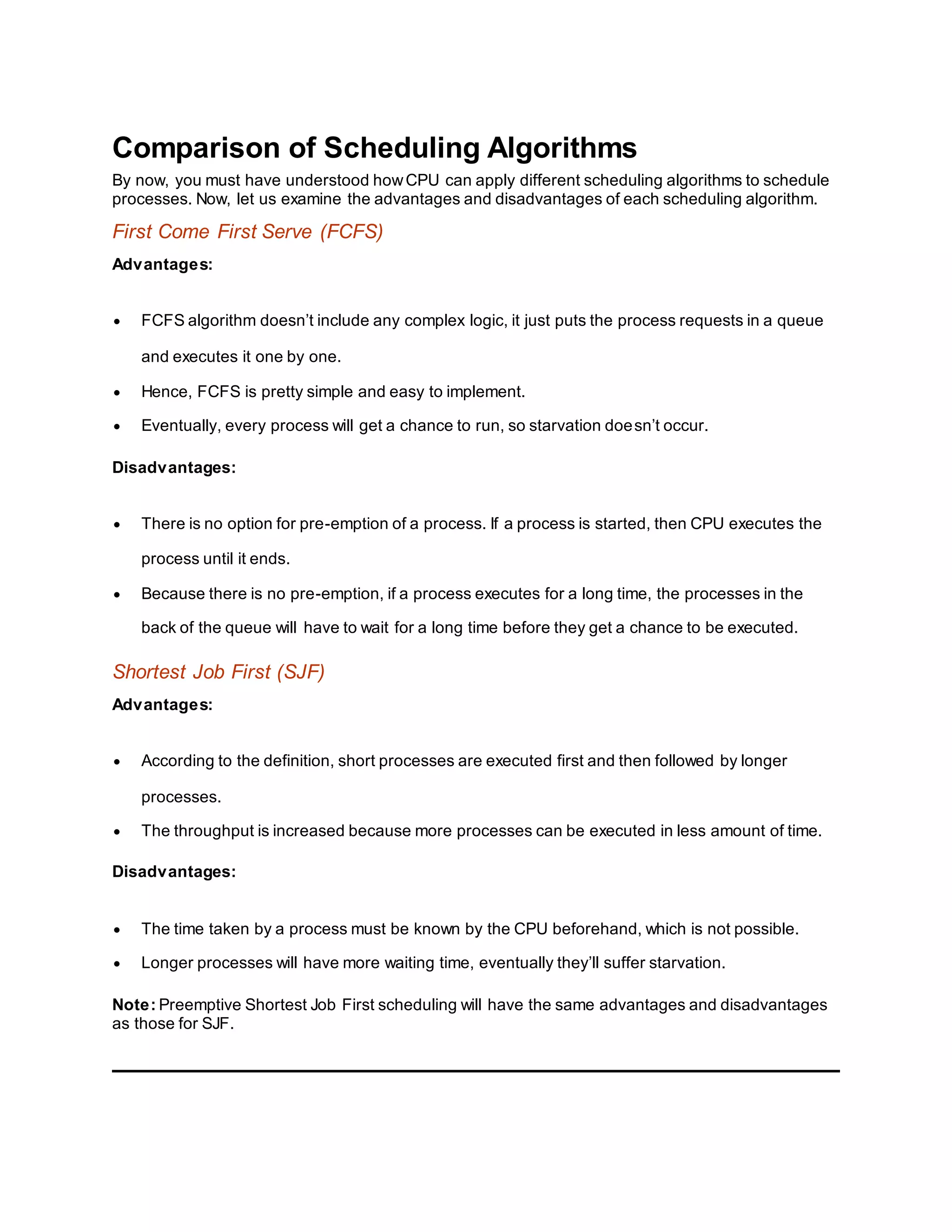Comparison Of Scheduling Algorithms Docx Computing Technology And Computing