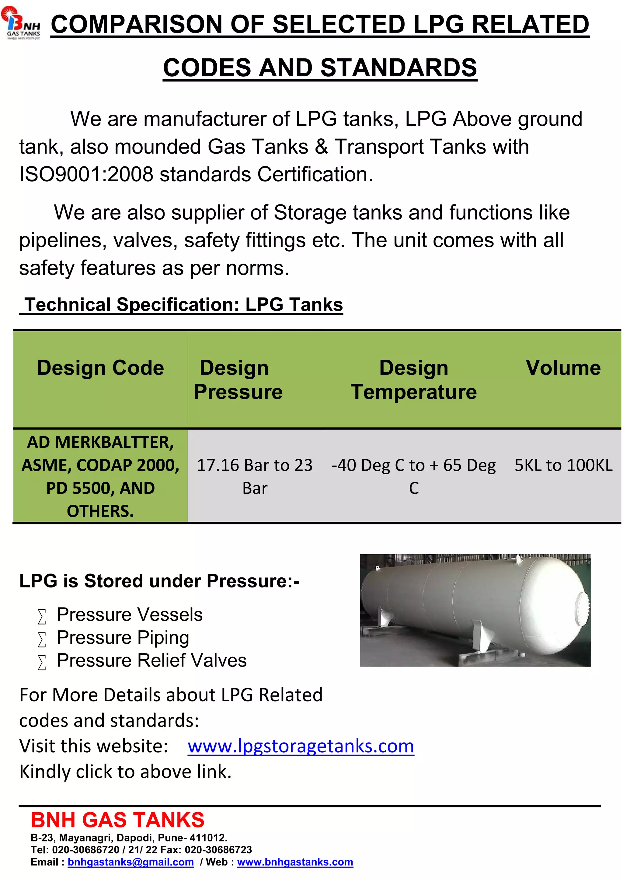 Comparison of selected lpg related codes and standards | PDF