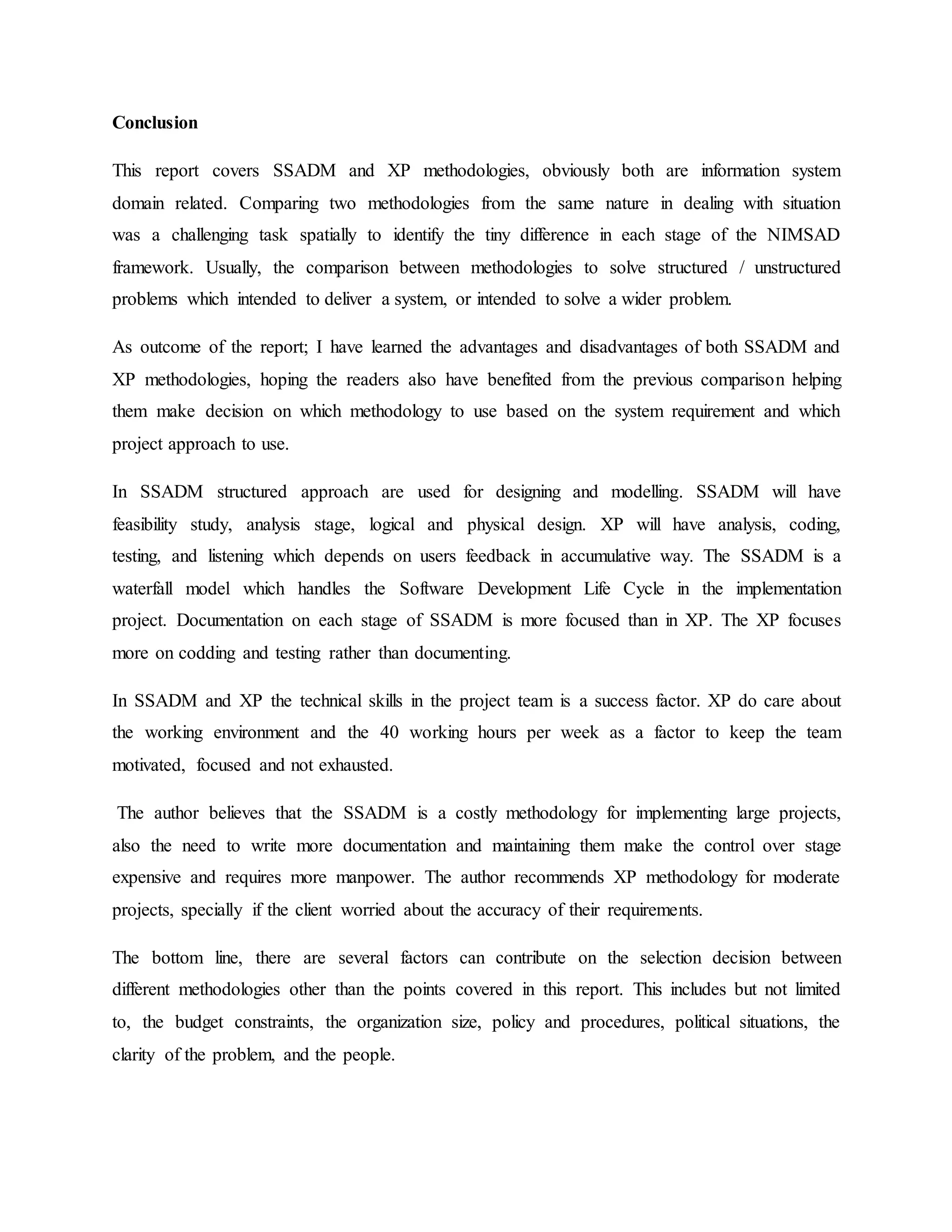 Comparison of SSADM and XP using NIMSAD framework | DOCX
