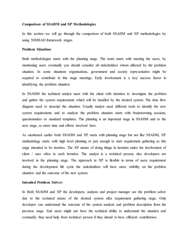 Comparison of SSADM and XP using NIMSAD framework | PDF