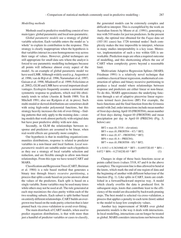 Comparison Of Statistical Methods Commonly Used In Predictive Modeling