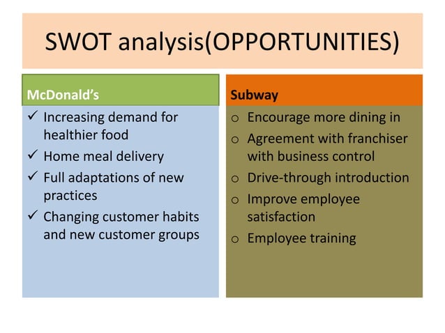 Comparison of swot analysis b/w Mcdonald and subway | PPT