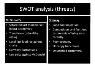 Comparison of swot analysis b/w Mcdonald and subway | PPTX