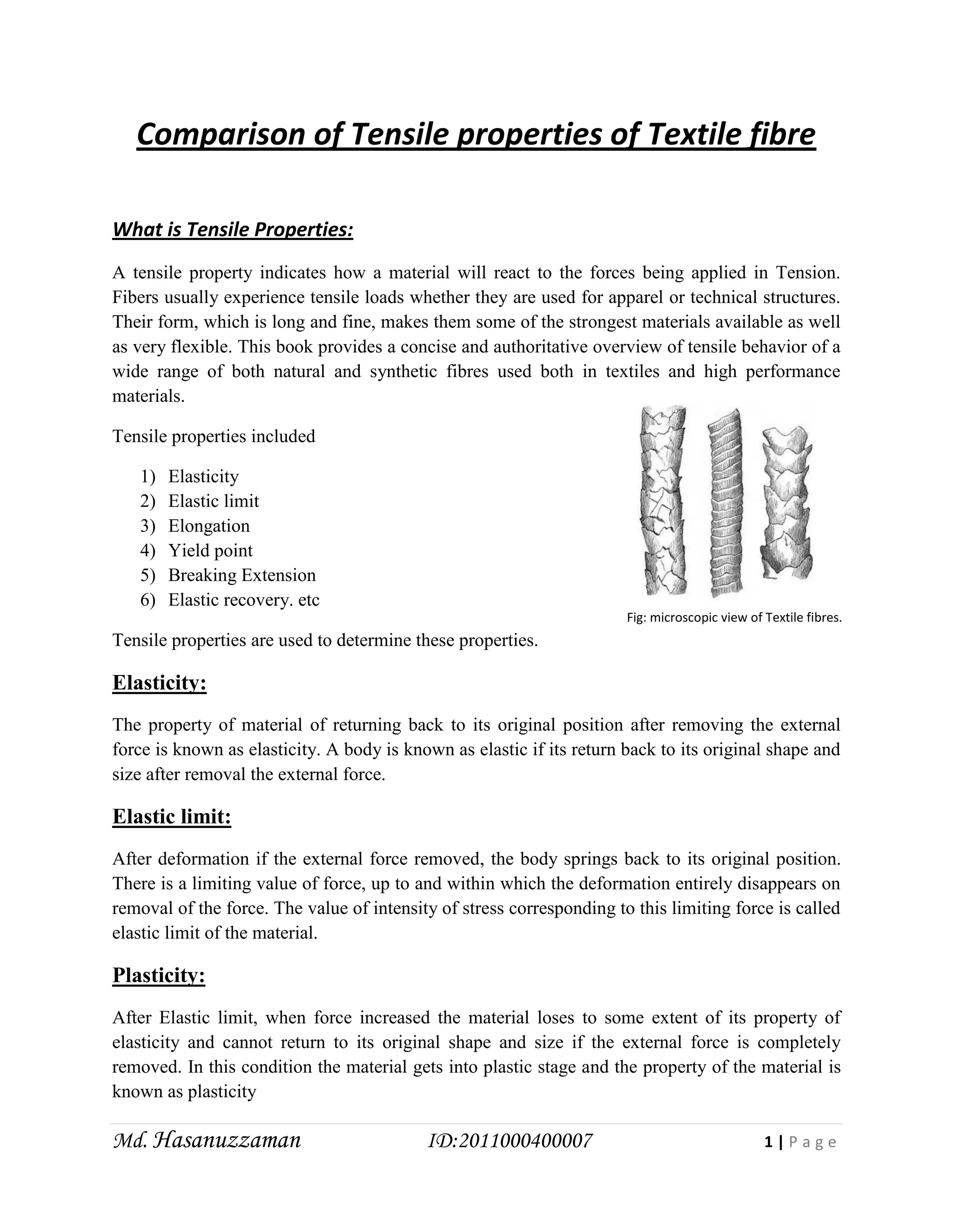 Comparison of tensile properties of textile fibre | PDF