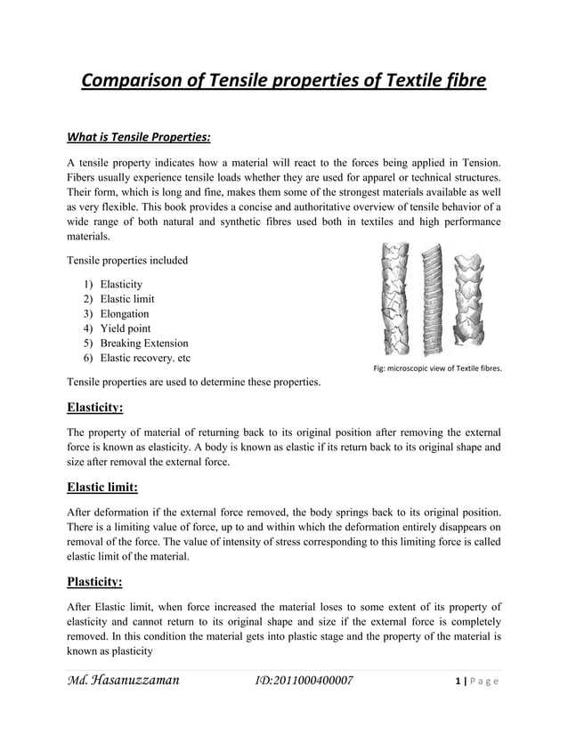 Comparison of tensile properties of textile fibre | PDF | Physics | Science