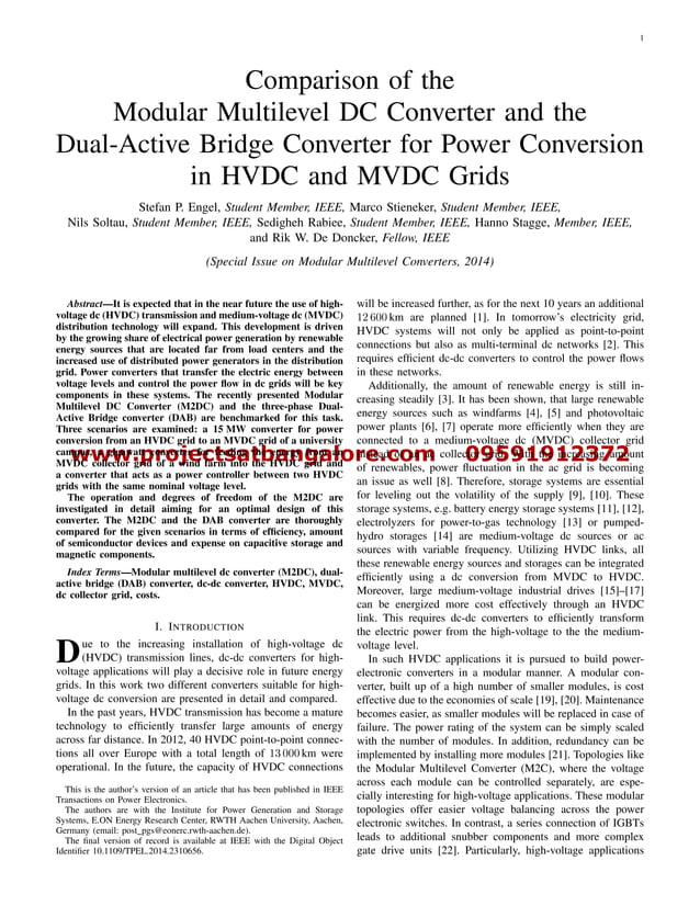 Comparison of the Modular Multilevel DC Converter and the Dual-Active Bridge Converter for Power ...