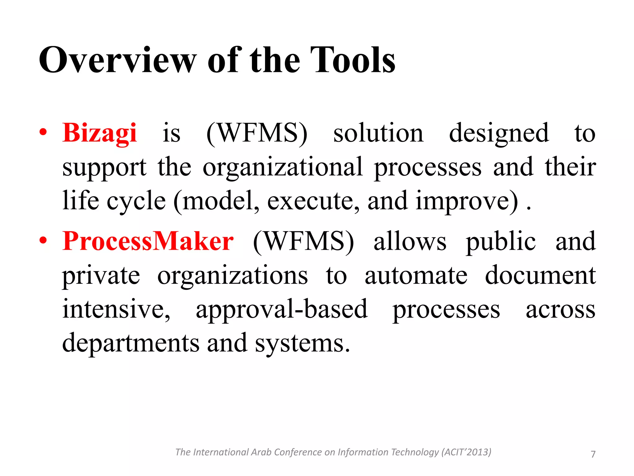 Comparison of the workflow management systems bizagi, process maker, and joget | PPTX
