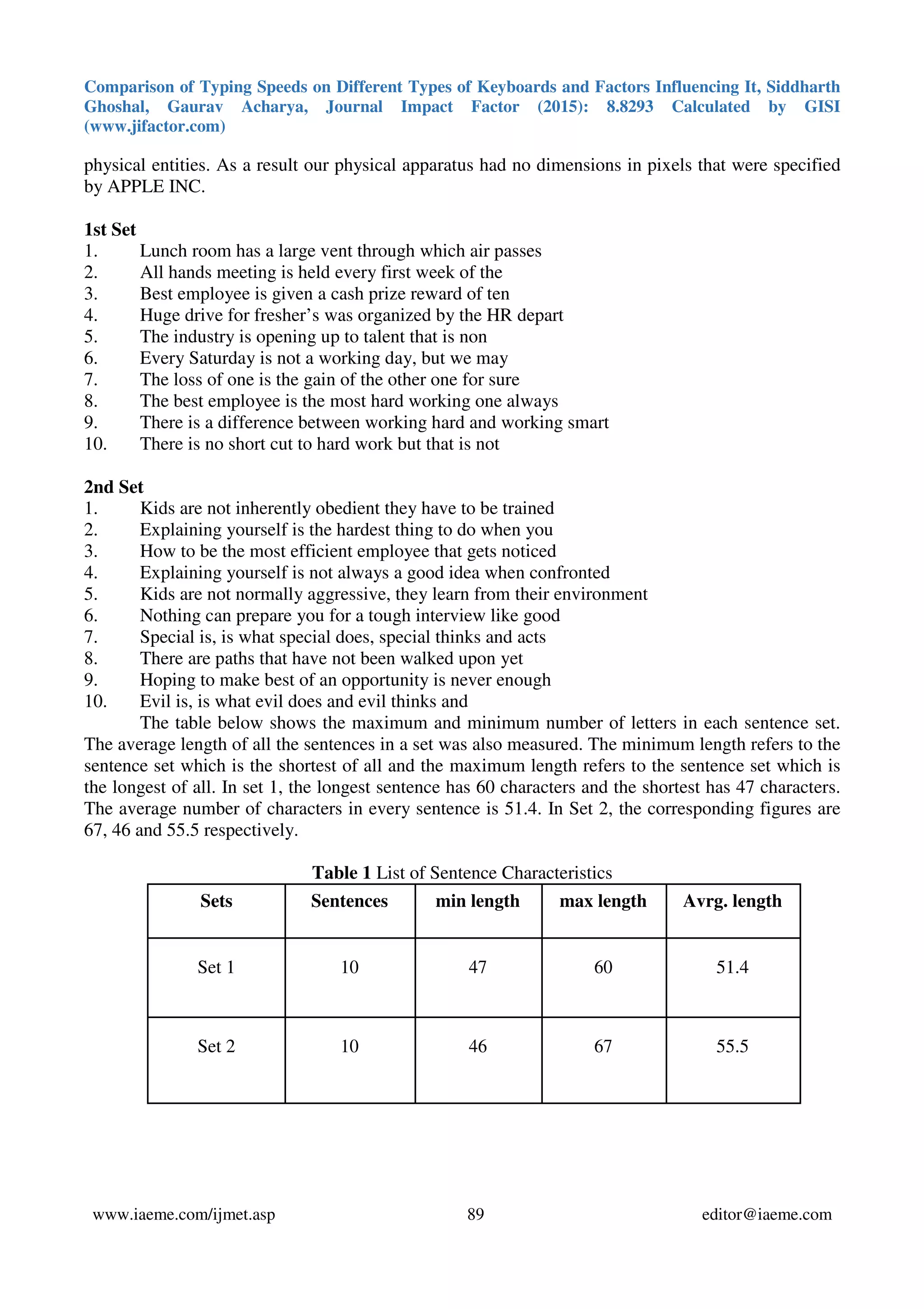 Comparison of typing speeds on different types of keyboards and factors ...