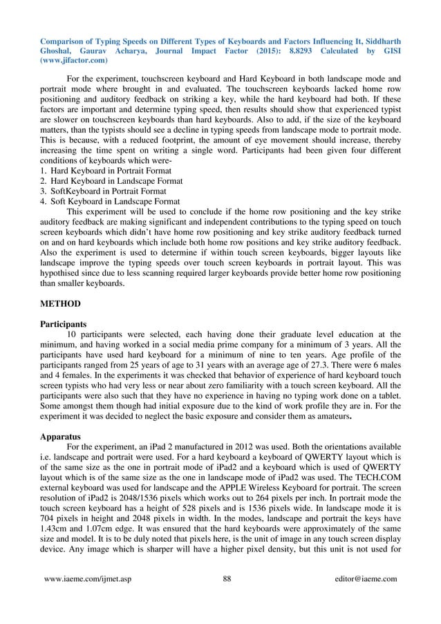 Comparison of typing speeds on different types of keyboards and factors ...