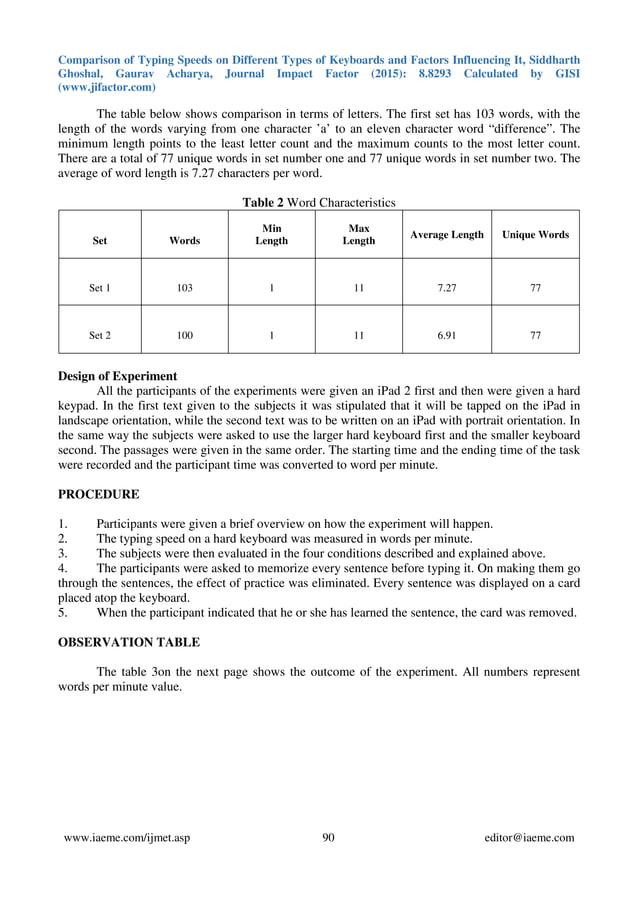 Comparison of typing speeds on different types of keyboards and factors ...