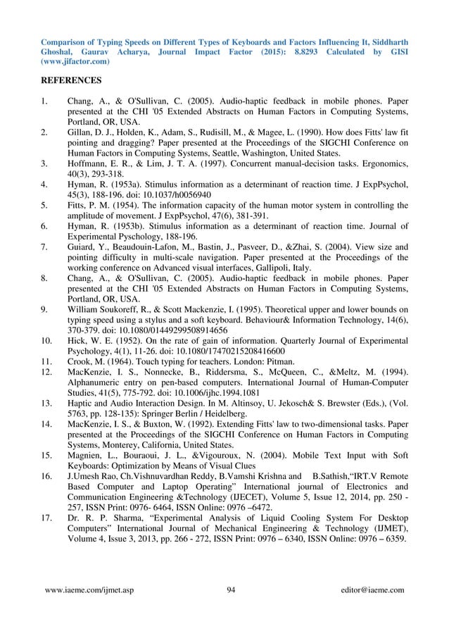 Comparison of typing speeds on different types of keyboards and factors ...