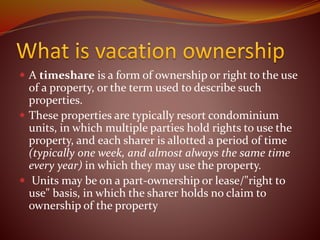 Comparison of vacation ownership amenities with hotel amenities and ...