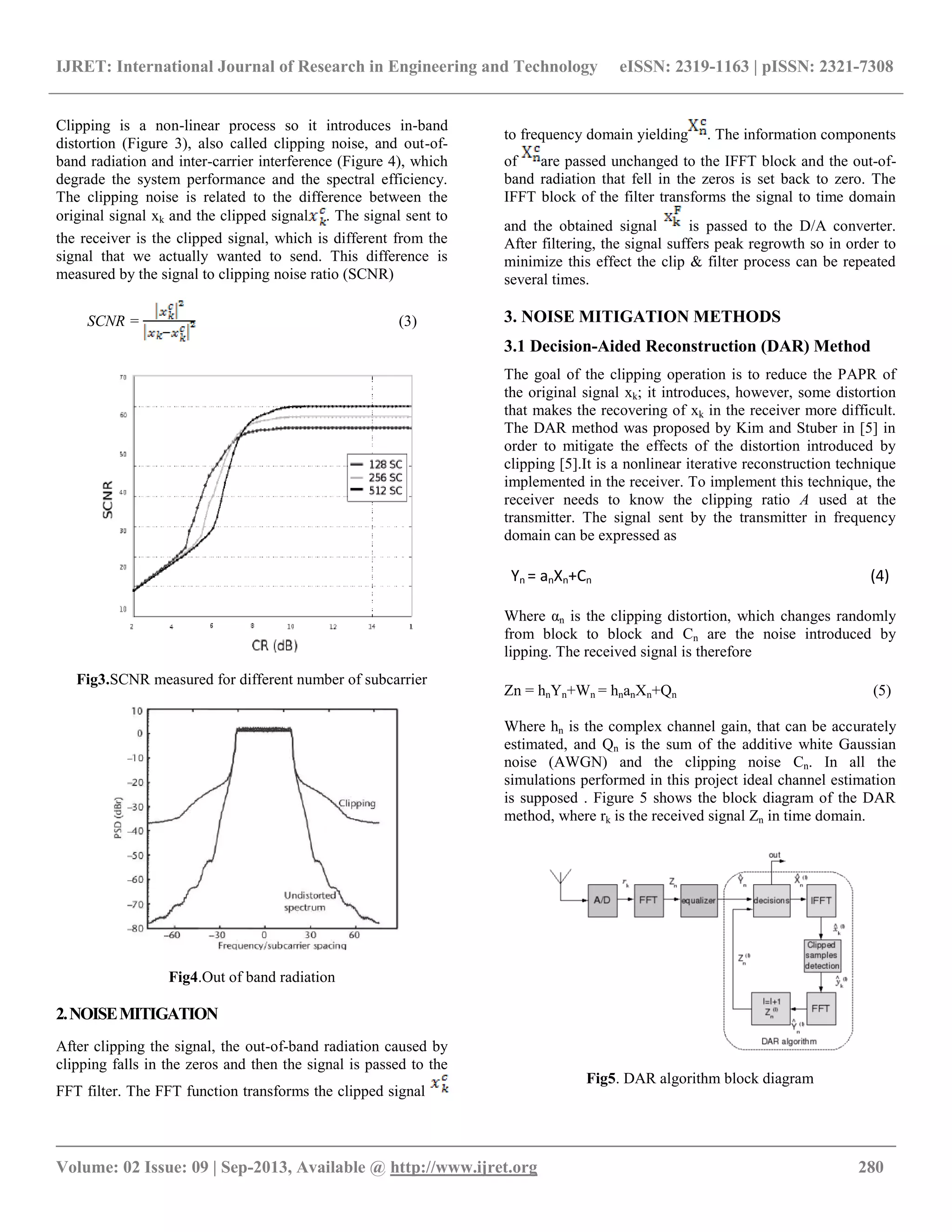 Comparison Of Various Noise Mitigation Technique Used With Clipping For Reduction Of Papr In