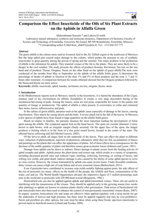 Comparison the effect insecticide of the oils of six plant extracts on ...