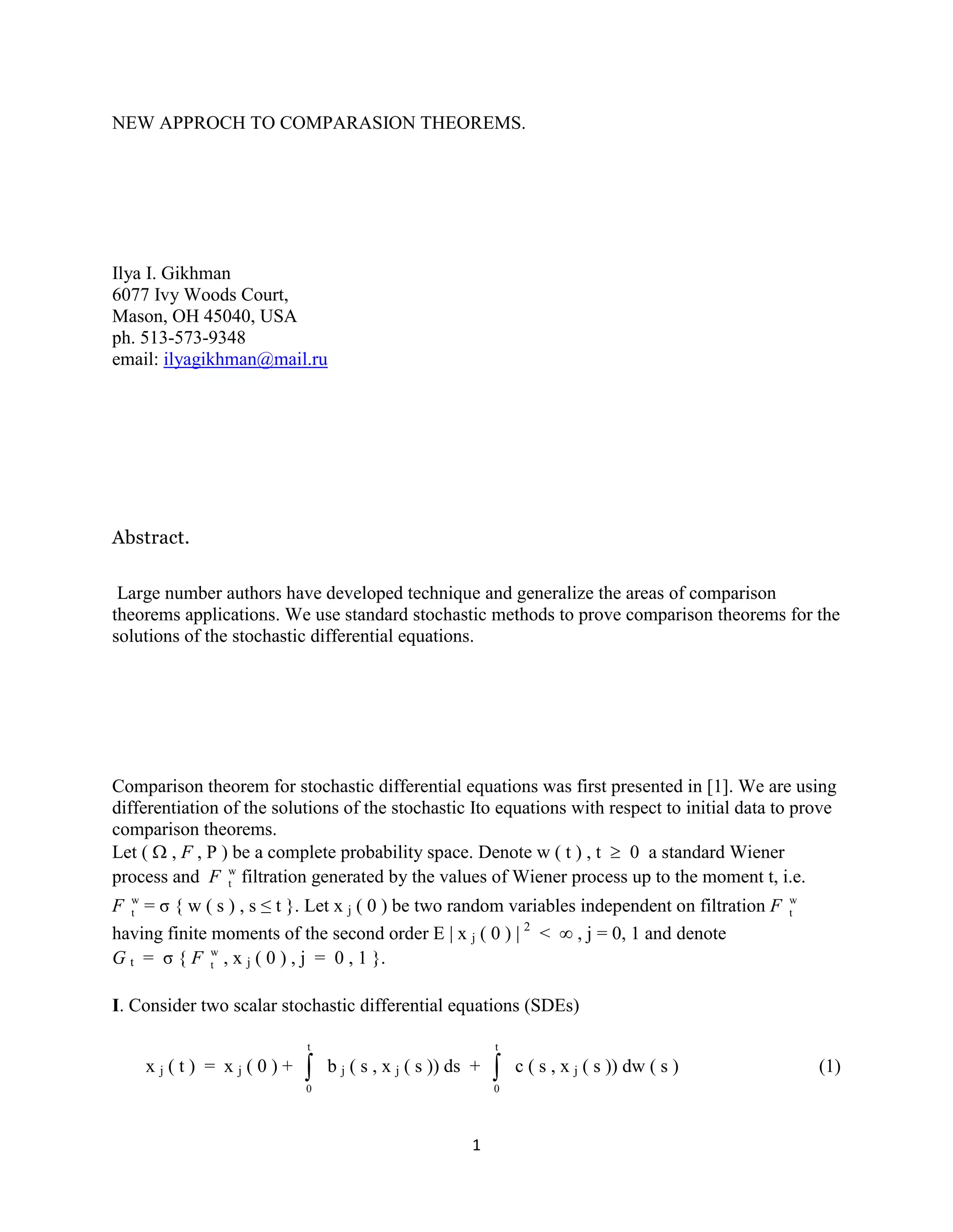 Comparison Theorems for SDEs | PDF Comparison Theorems for SDEs | PDF