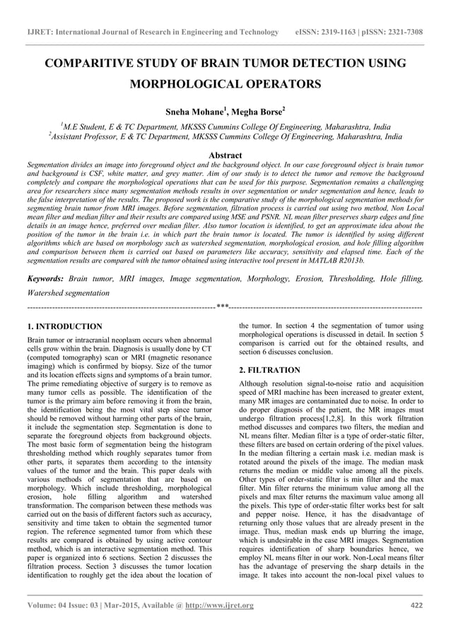 Comparitive study of brain tumor detection using morphological operators | PDF | Photo Editing ...