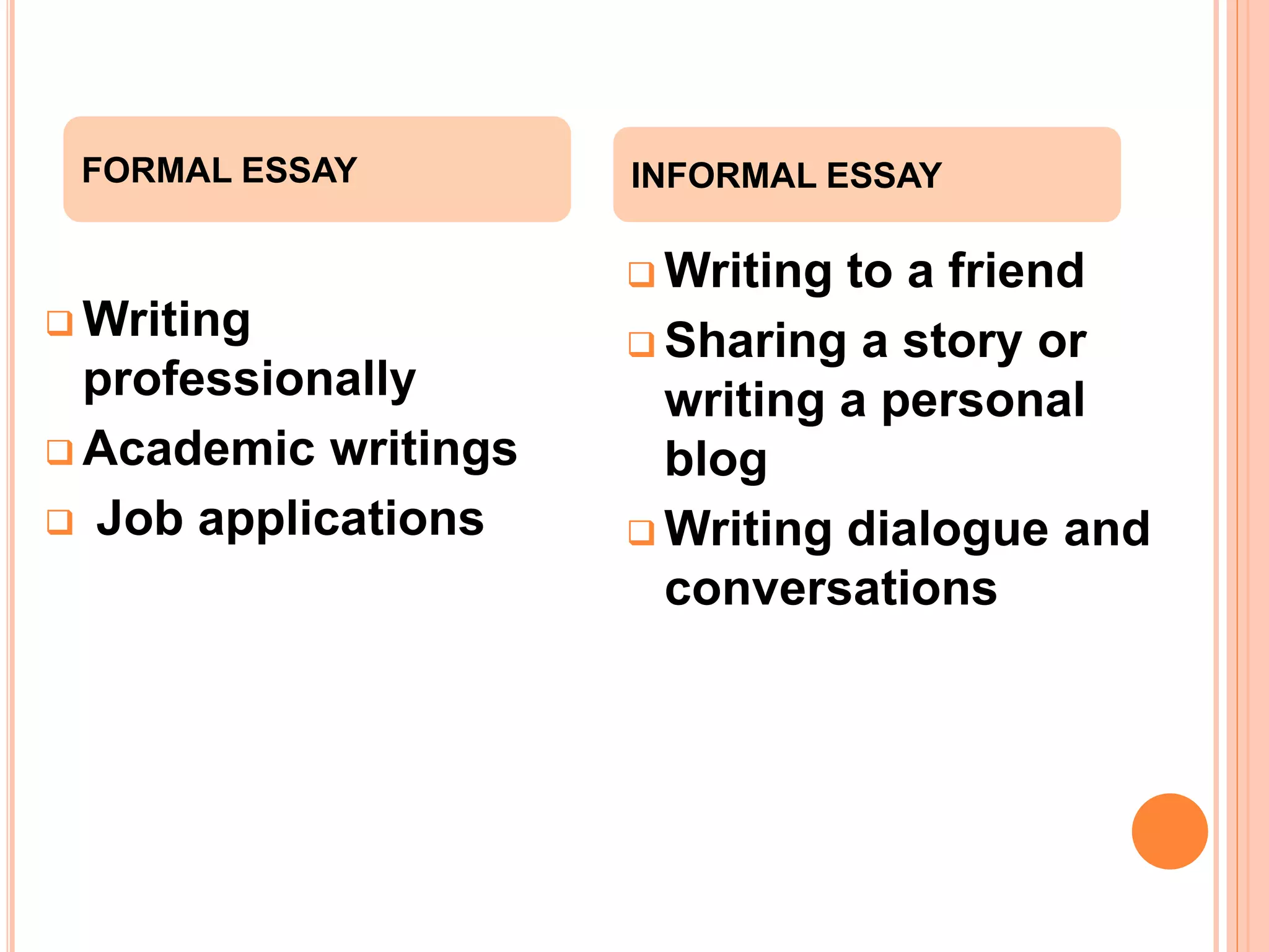 Comparsion between formal &and Informal essays. | PPTX