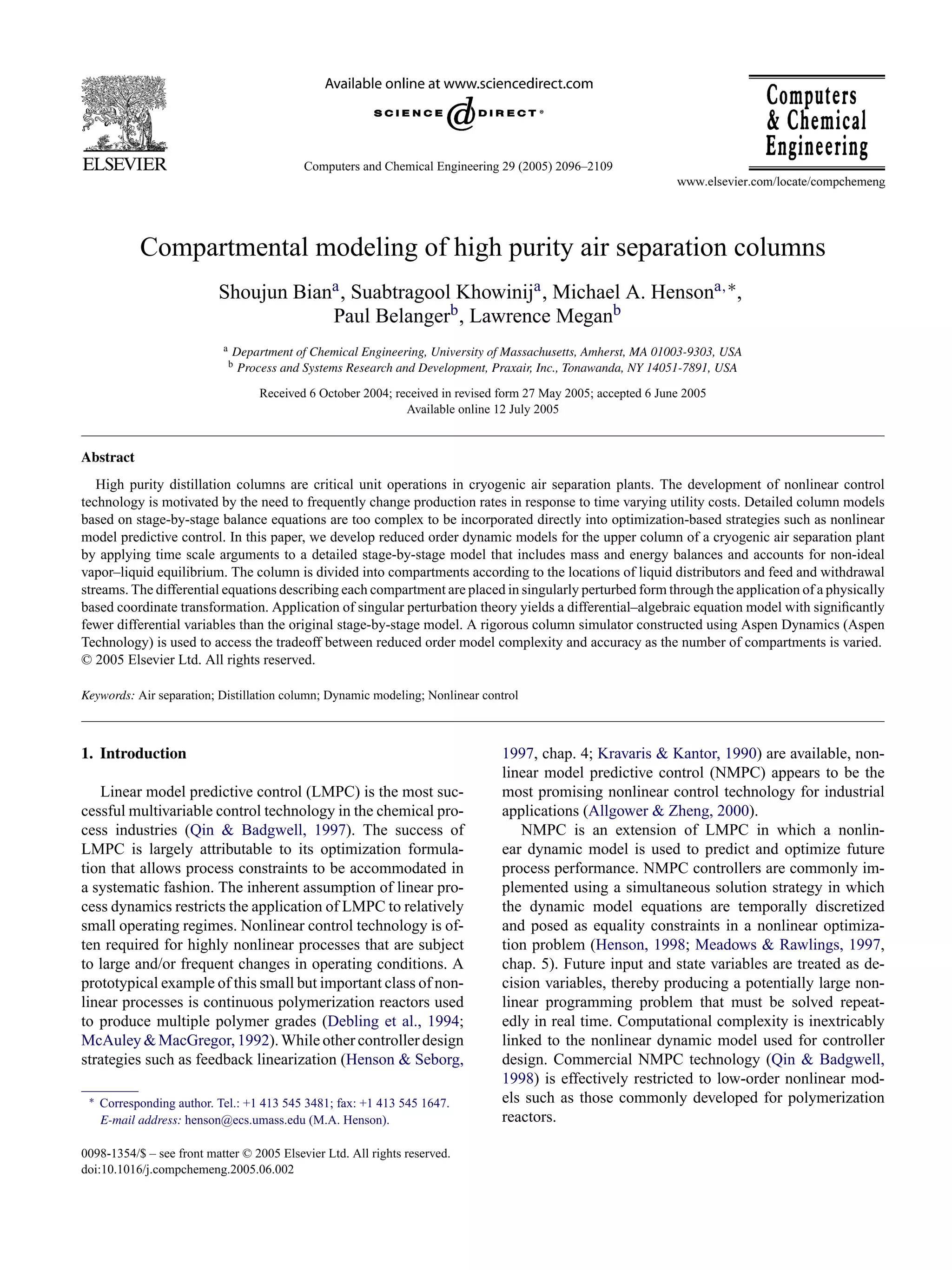 Compartmental modeling of high purity air separation columns | PDF