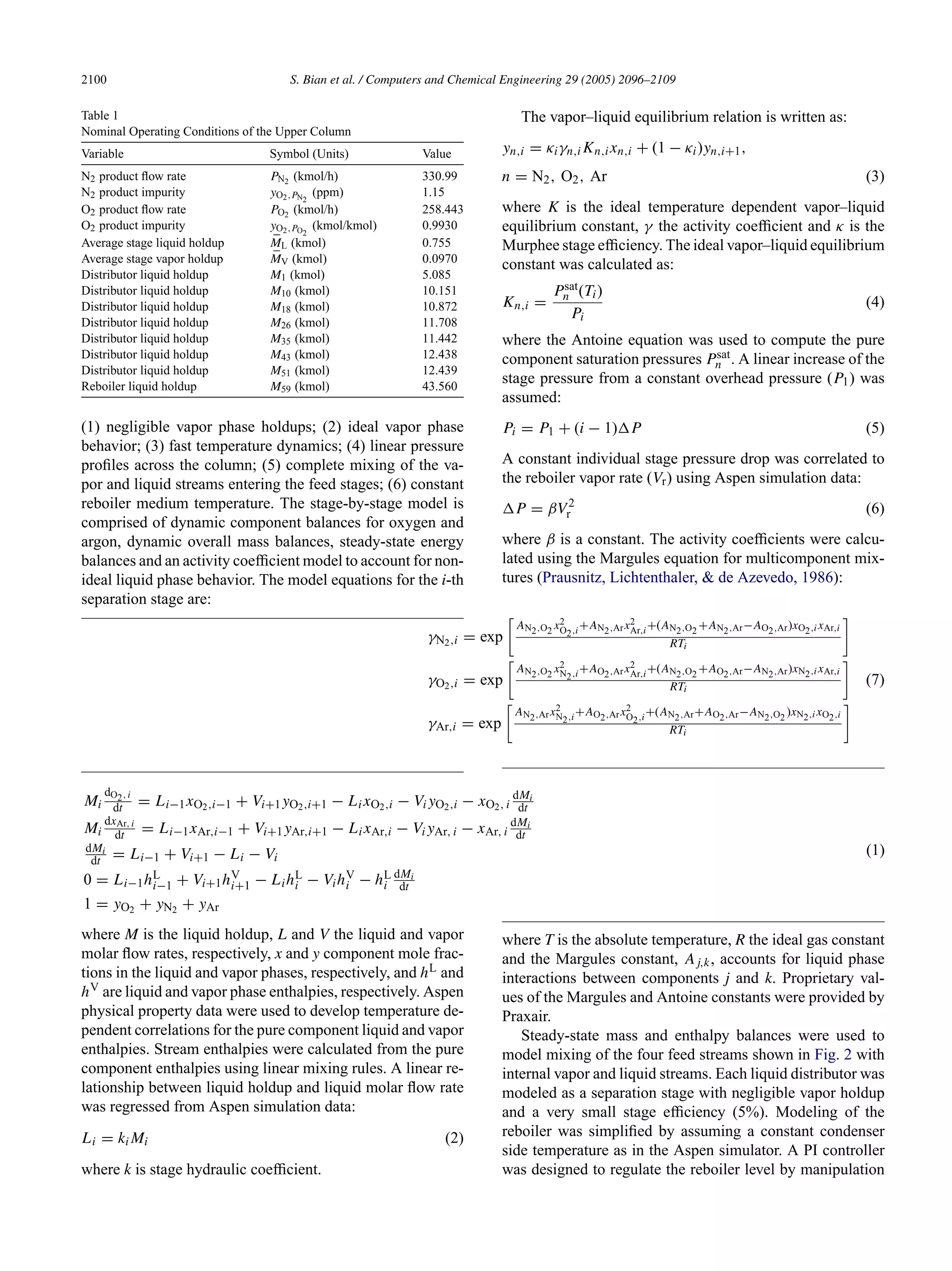 Compartmental modeling of high purity air separation columns | PDF