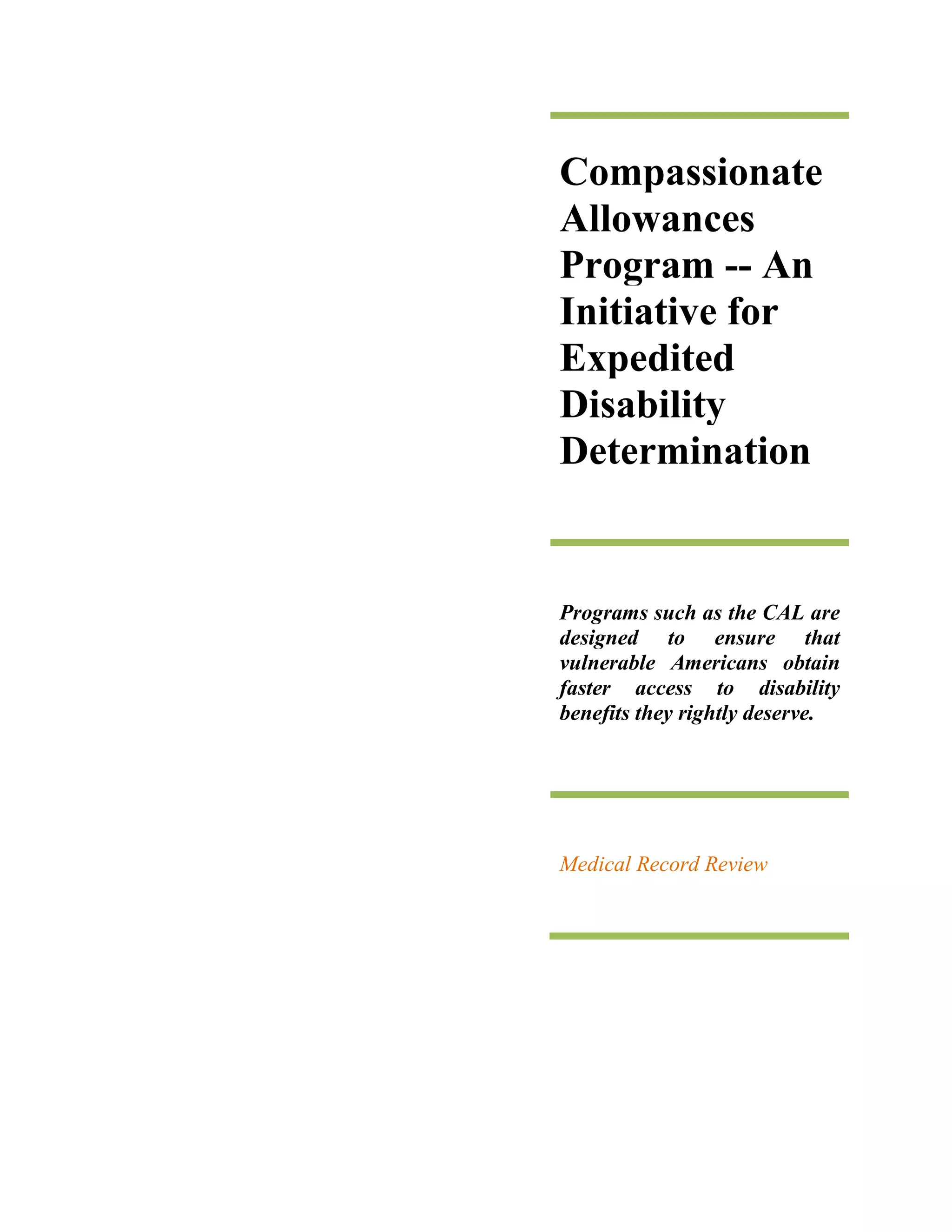 Compassionate Allowances Program -- An Initiative for Expedited ...