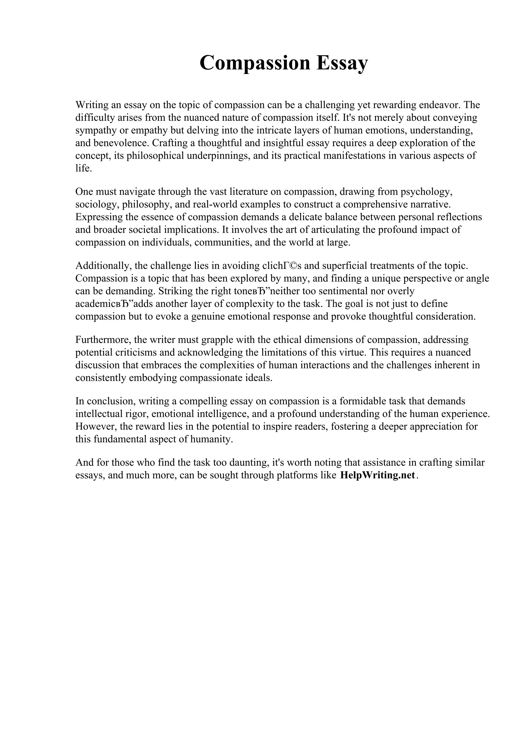 Compassion Essay. UPMC Shadyside School of Nursing | PDF