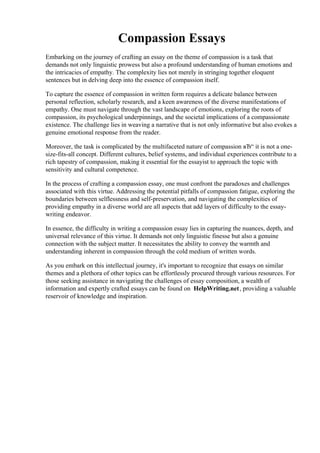 Compassion Essays. The Essence of Kindness and Compassion Essay Example Topics and Well ... | PDF
